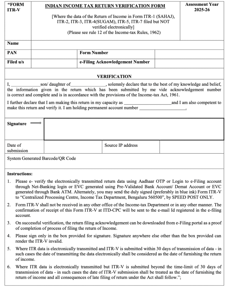 CBDT Notifies New ITR-V and ITR Acknowledgement Forms for AY 2025-26
